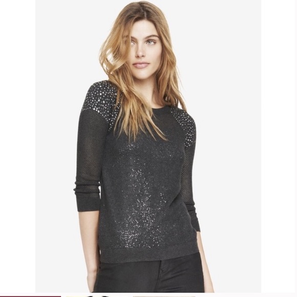 Express | Sweaters | Express Mesh Sweater With Rhinestone Shoulders ...